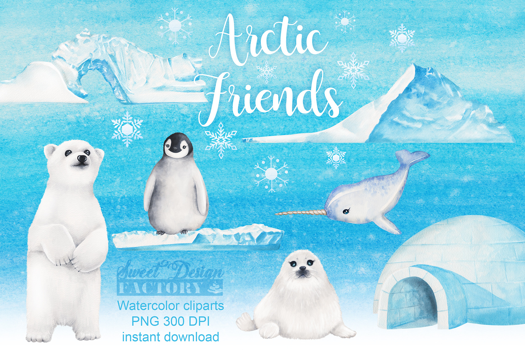 Arctic animals watercolor clipart, an Animal Illustration by Sweet ...