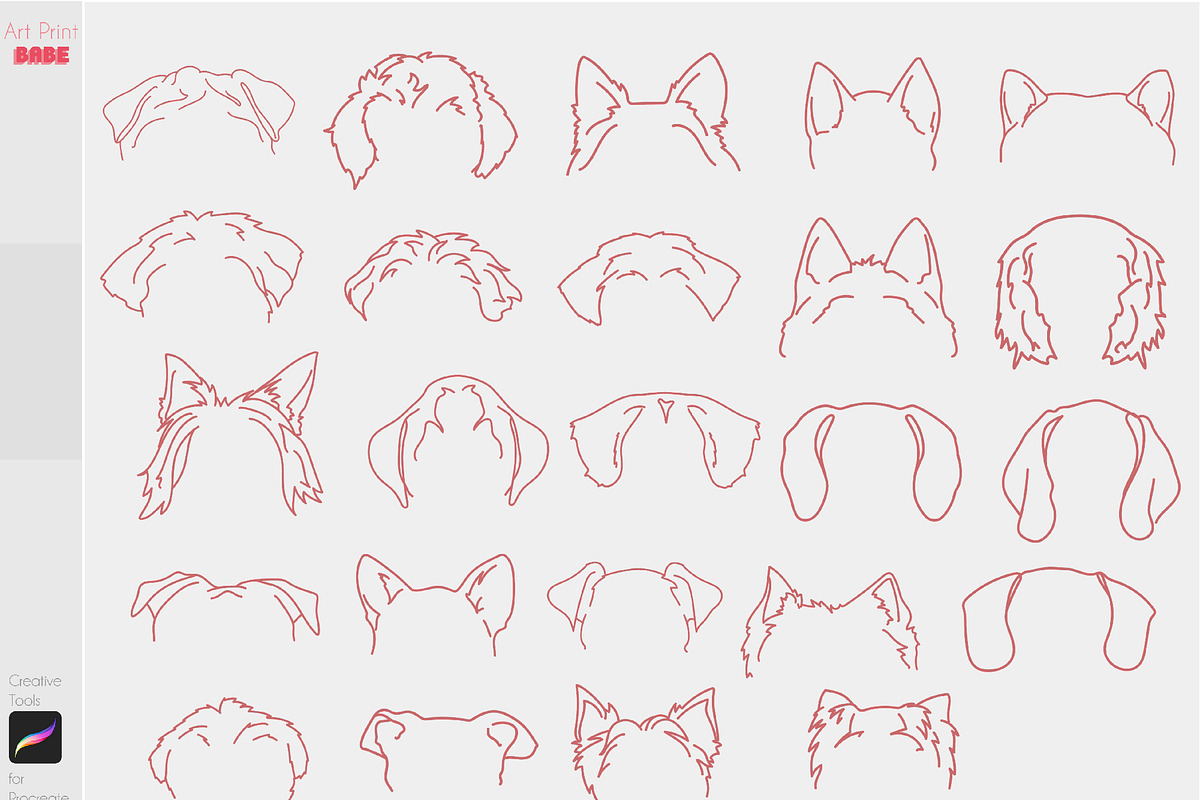 Procreate Dog Ears Stamps Line Art, a Brush Add-On by ArtPrintBabe