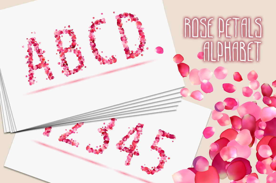 Pink rose petals alphabet. Vector, an Object Graphic by Crazy nook