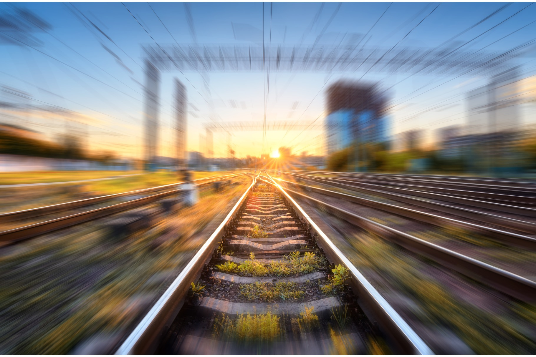 Railroad with motion blur effect featuring train, railway, and railroad ...