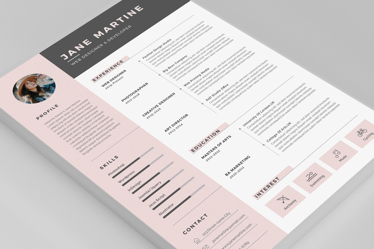 Resume/CV - Jane, a Resume Template by ThemeDevisers