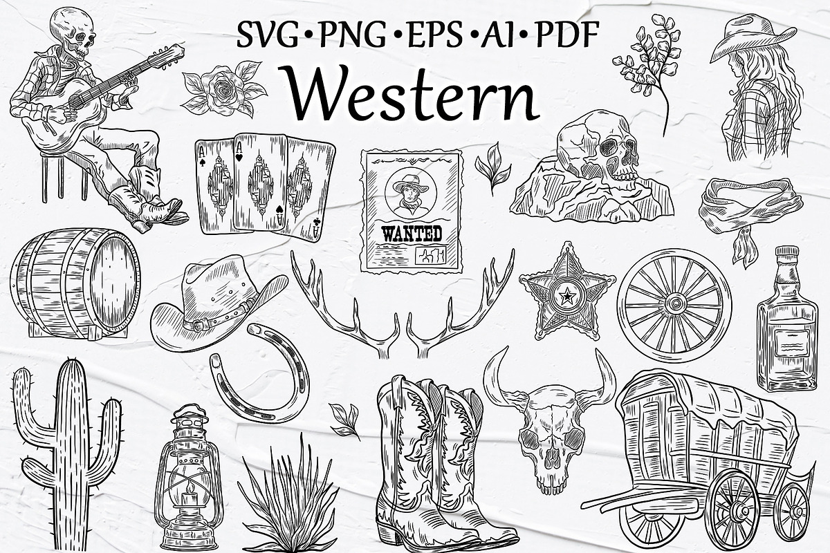 Wild West Vector Outlines, an Outline Icon by BarvArt