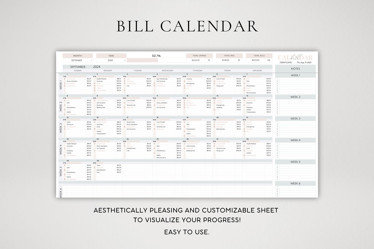 Editable Bill Calendar Google Sheets, a Templates & Theme by BRANDcontent