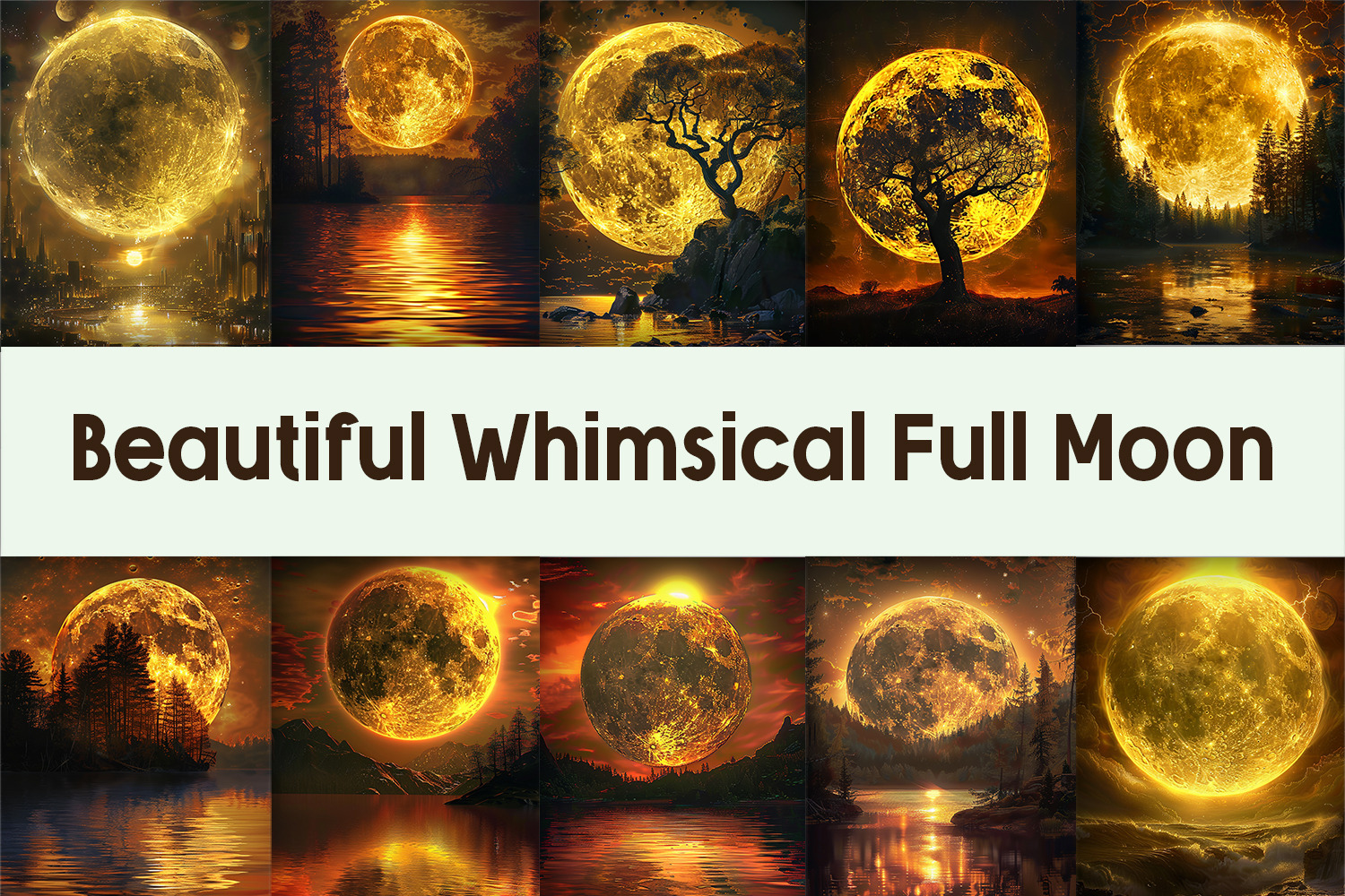Beautiful Whimsical Full Moon, a Background Graphic by AdriOP ...