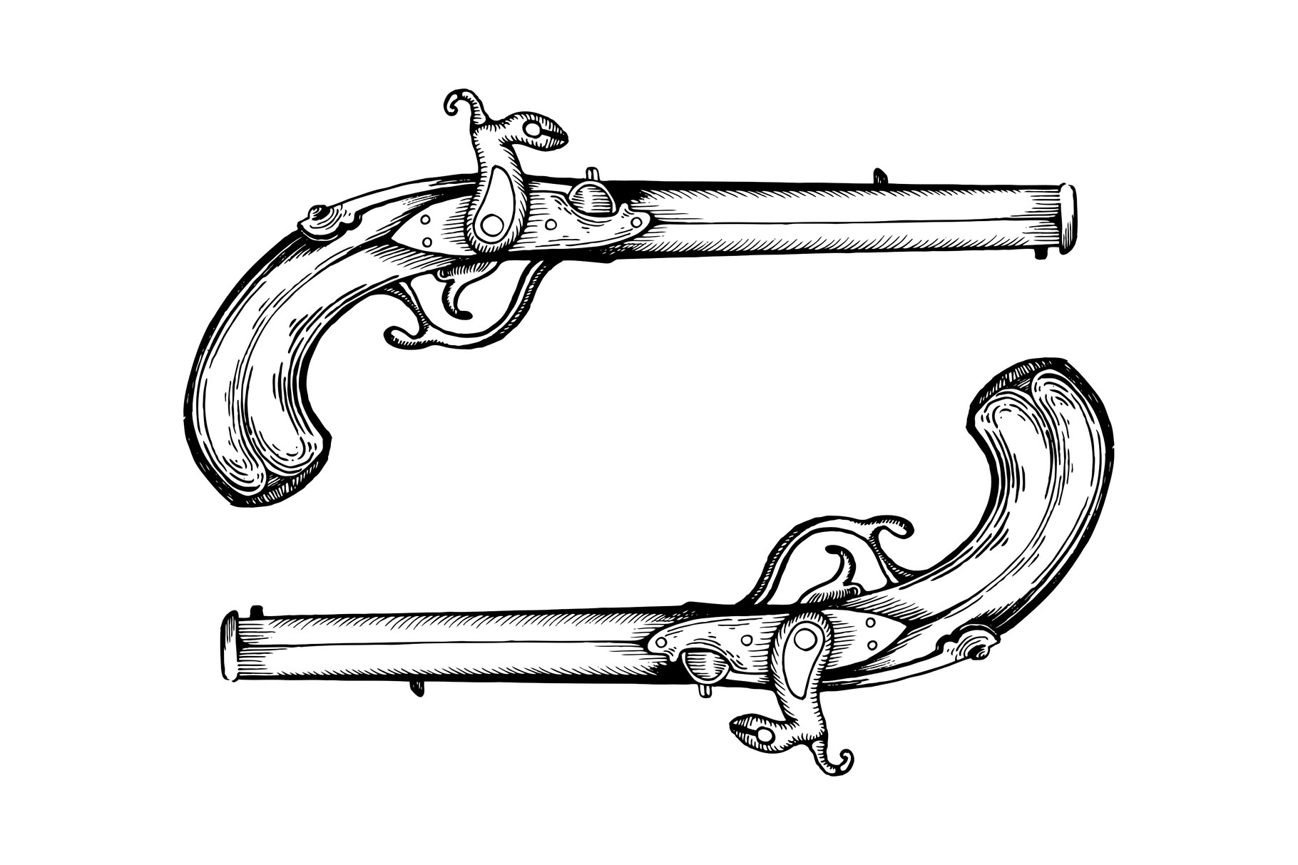 Vintage pistols engraving vector illustration, an Object Illustration ...