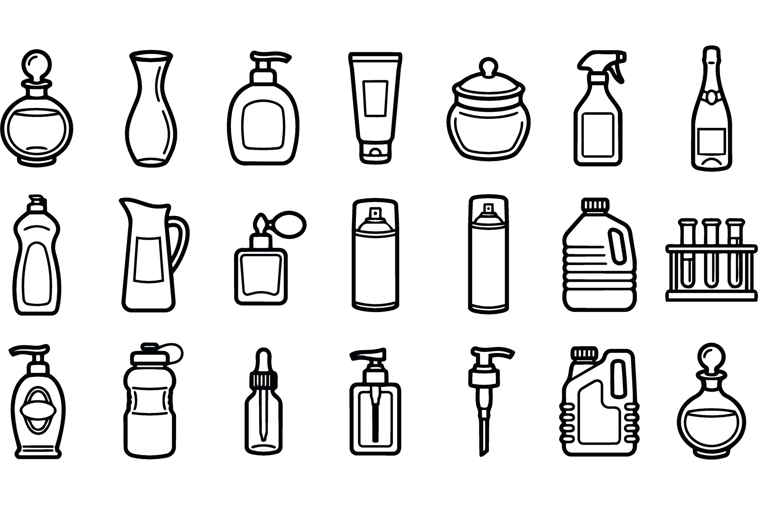 Hand Drawn Cosmetic Bottle Icons, an Illustration by designvectx