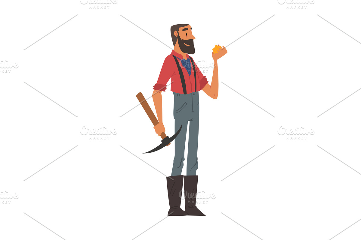 Male Prospector with Pickaxe, a Person Illustration by TopVectors