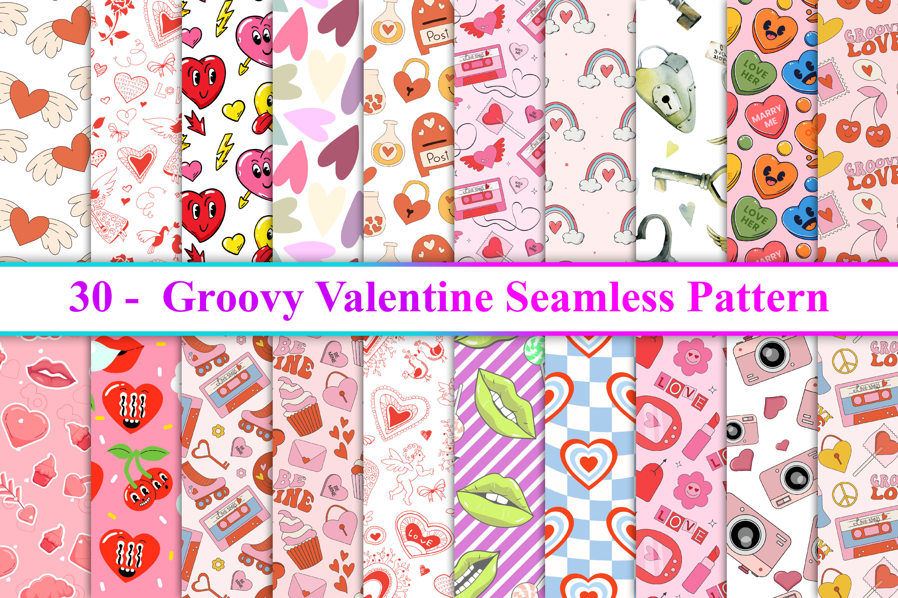 Groovy Valentine Seamless Pattern, a Pattern Graphic by Digital Studio