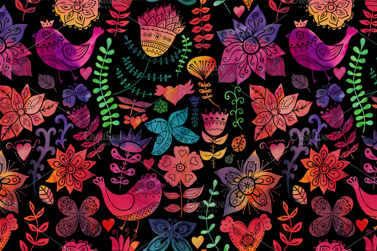 Watercolor floral pattern, a Pattern Graphic by Markovka