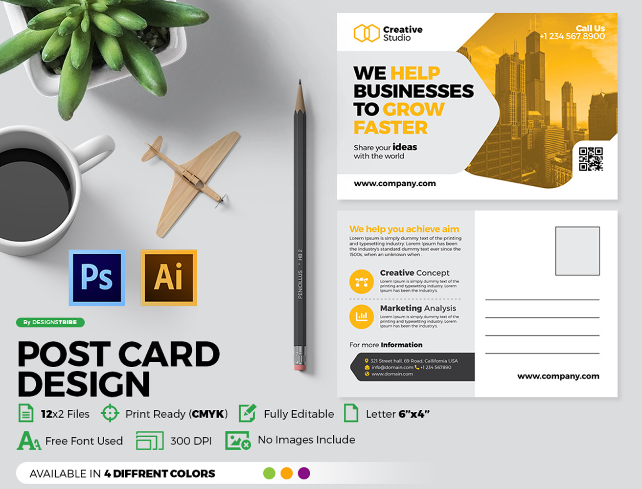 Postcard Design Template, a Card Template by Design'sTRIBE