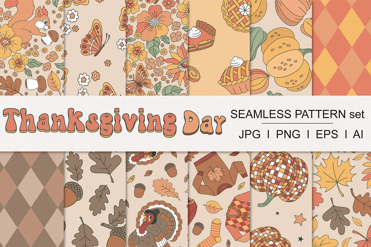 Thanksgiving Day pattern set, a Pattern Graphic by @olga.angelloz