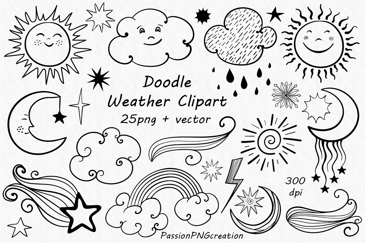 Doodle Weather Clipart, an Illustration by PassionPNGcreation