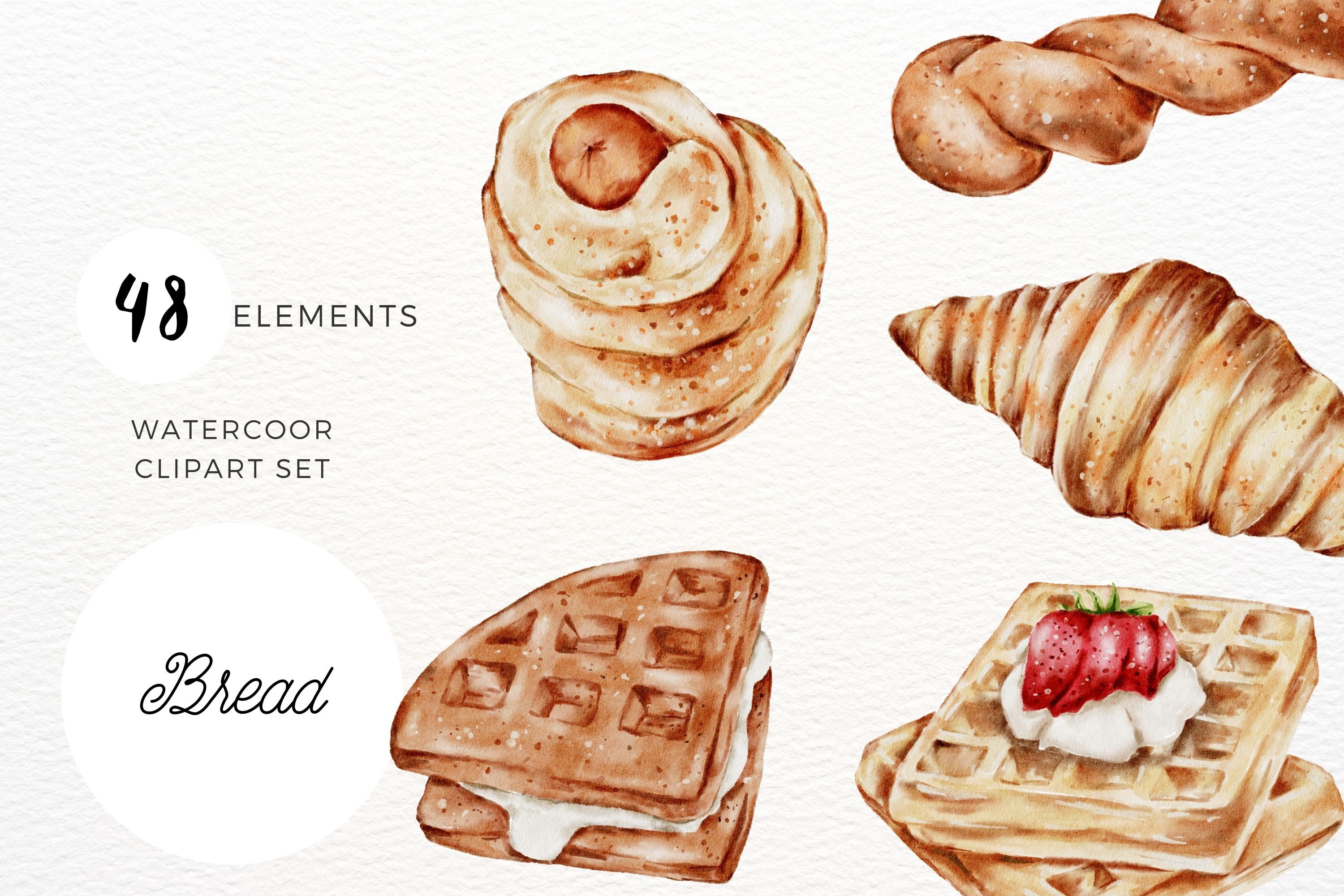Watercolor Bread Clipart, a Food Illustration by ArtbyHien | Creative ...