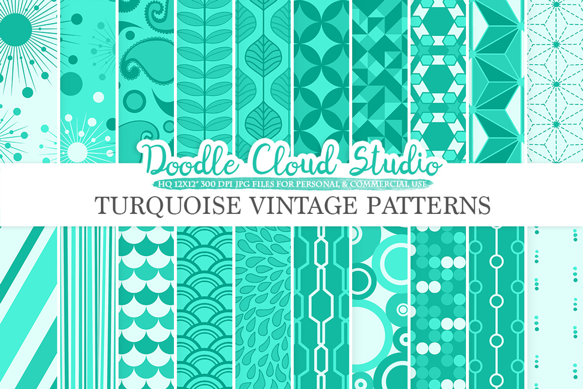 Aqua Retro digital paper, a Pattern Graphic by Doodle Cloud Studio