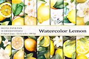 Watercolor Lemon Digital Papers, a Pattern Graphic by BonaDesigns