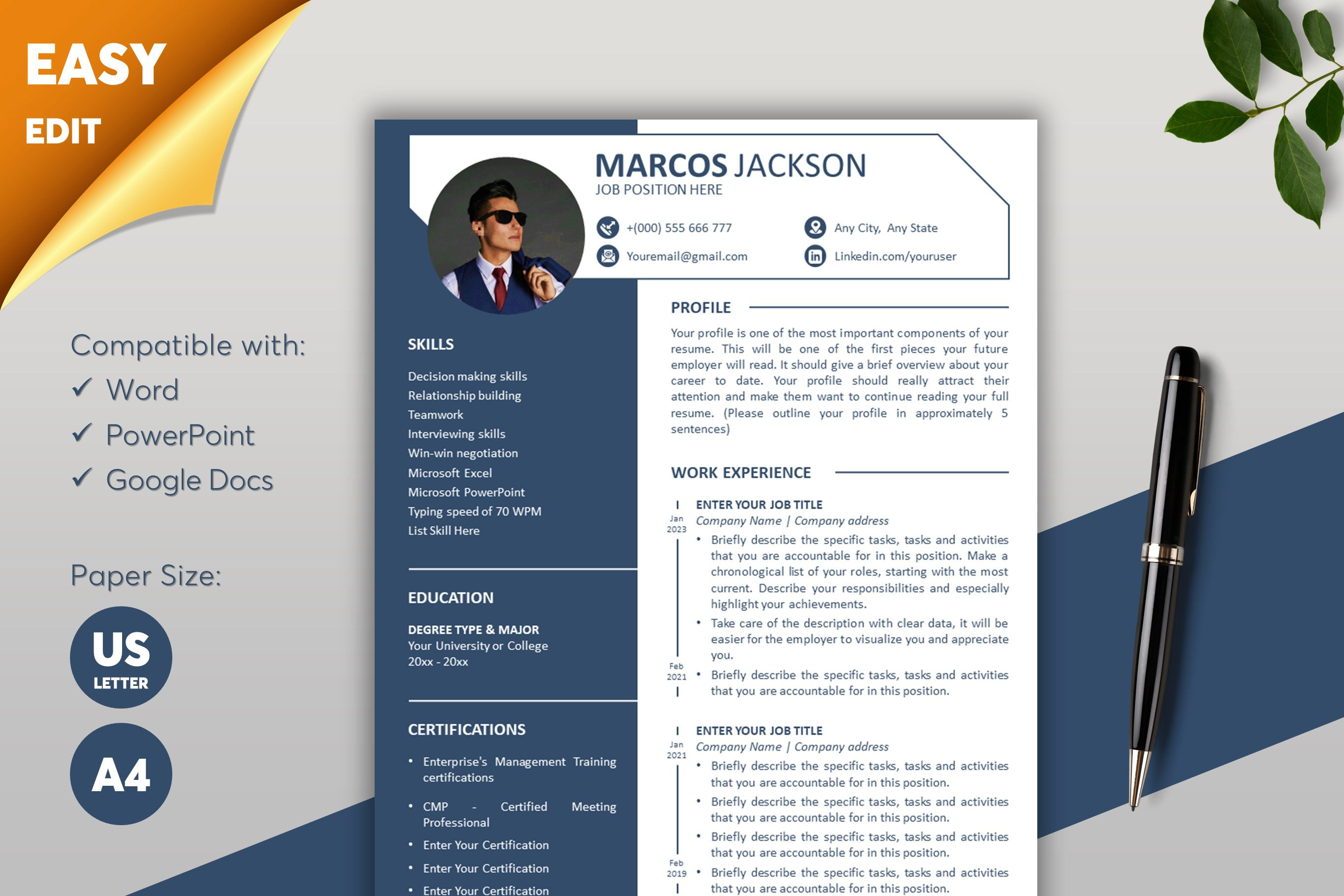 ATS Resume CV Word & Google Docs 21, a Resume Template by MrCam ...