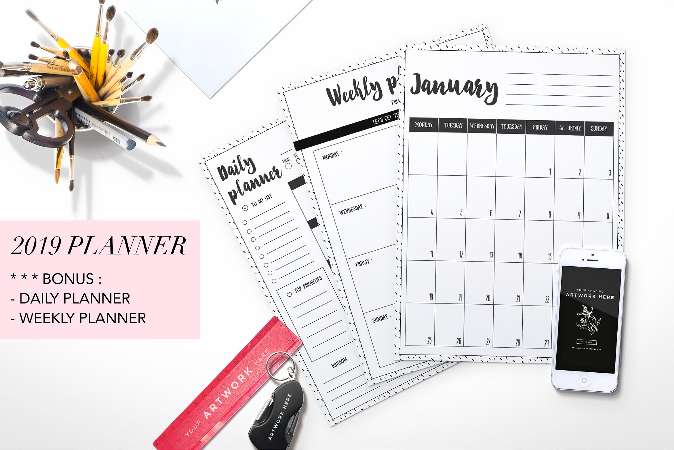 2019 planner, 2019 monthly planner, a Stationery Template by Chic templates