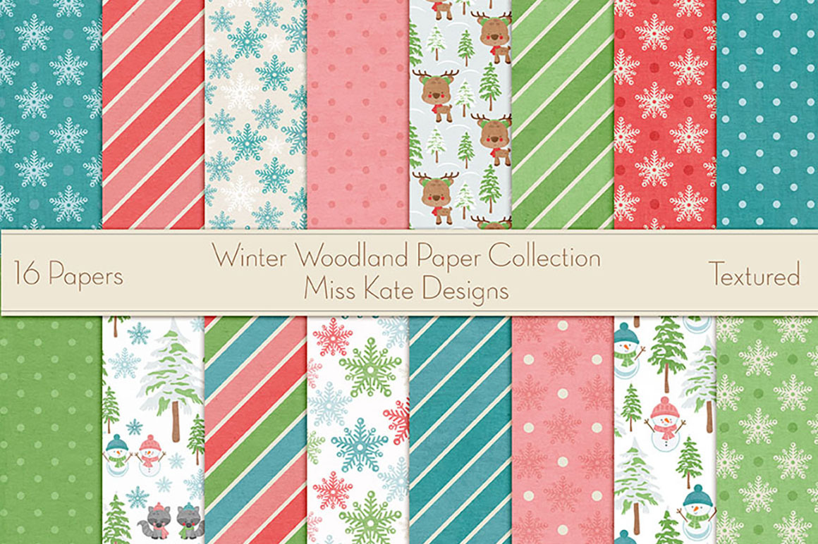 Winter Wood Digital Paper Collection, a Pattern Graphic by Miss Kate