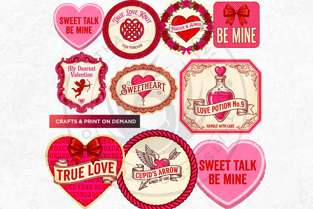 Vintage Valentines Day Labels Cliparts