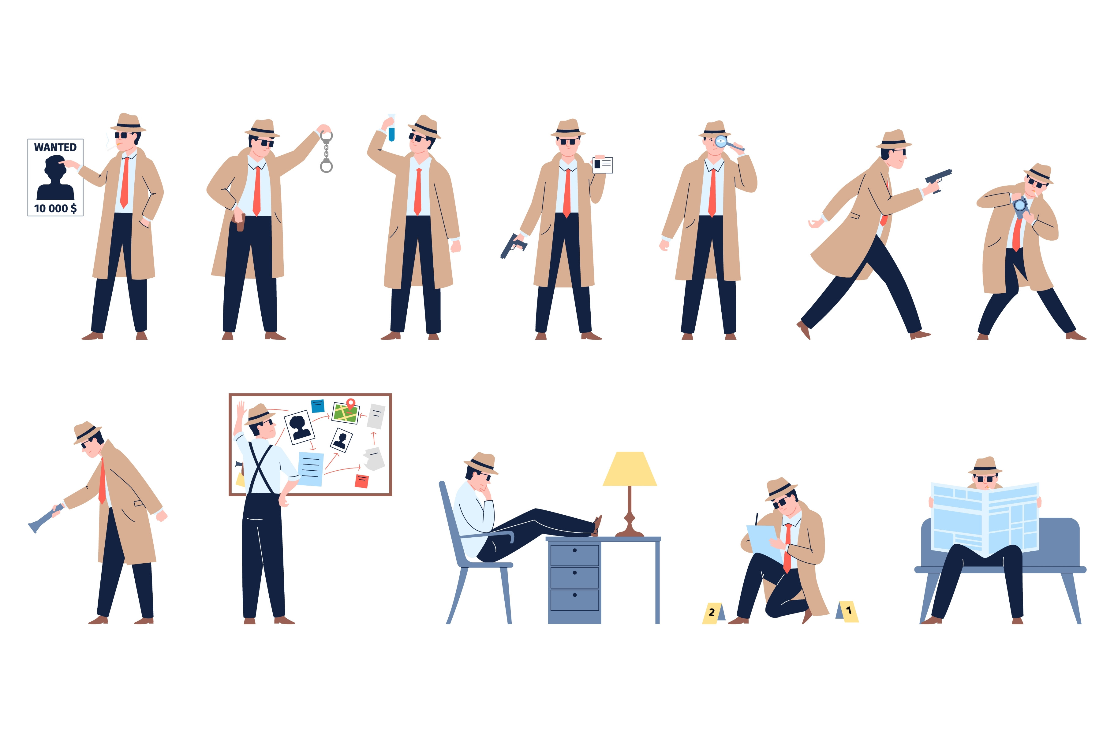 Detective character working and | Graphics ~ Creative Market