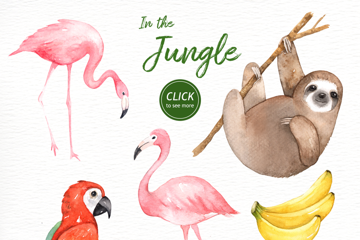 In the Jungle Watercolor Clipart, an Animal Illustration by everysunsun ...