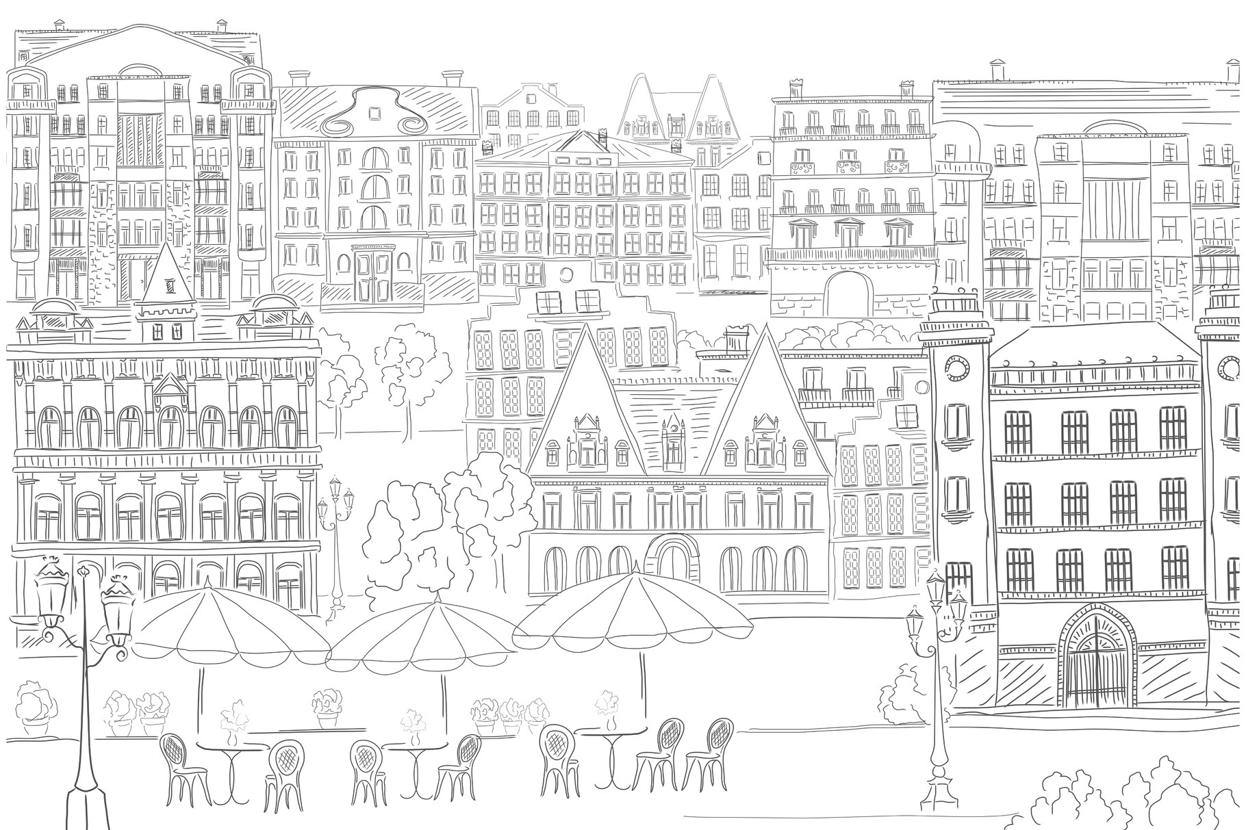 Historic old buildings sketch, a Decorative Illustration by Lemberg Vector