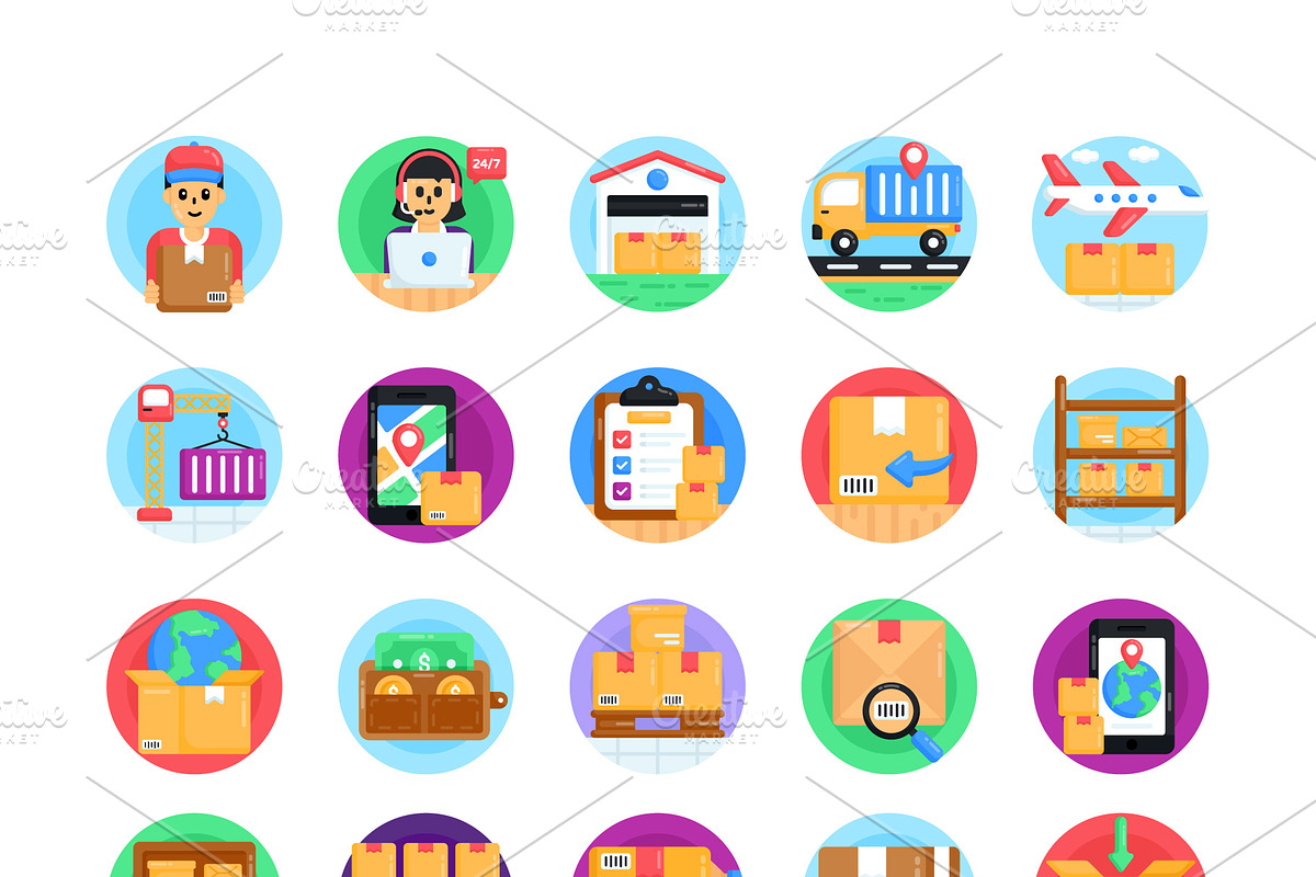 Logistics Icons - 100 flat Vector Icon