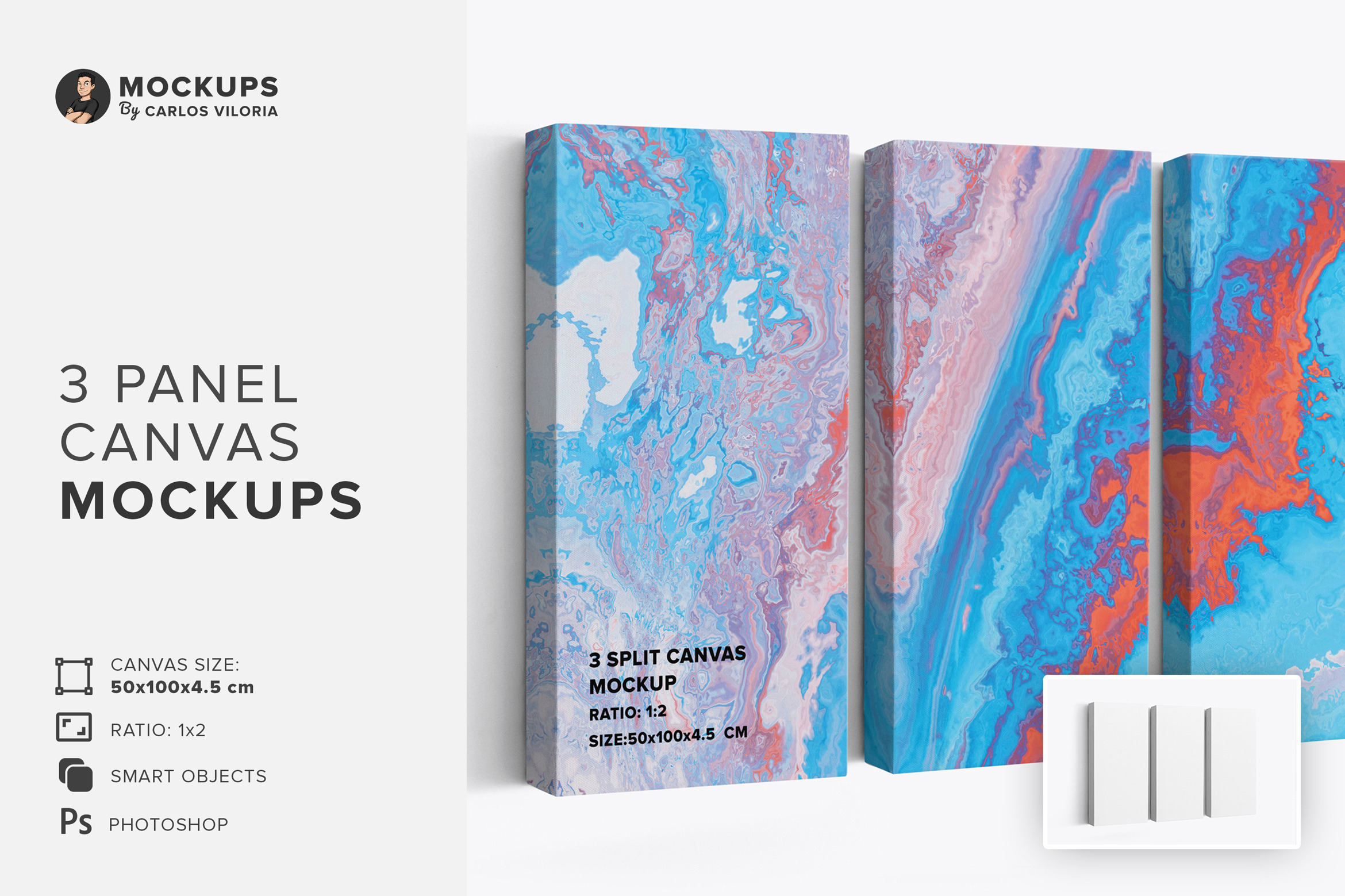 3 Panel Canvas Ratio 1x2 Mockup, a Merchandise Mockup by Mockups by ...