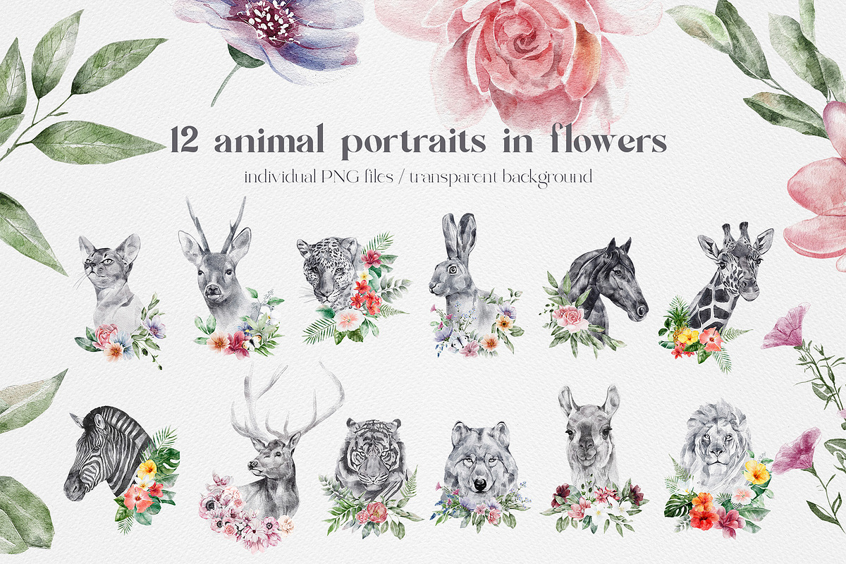 Watercolor Animal Portraits, an Animal Illustration by Busy May Studio