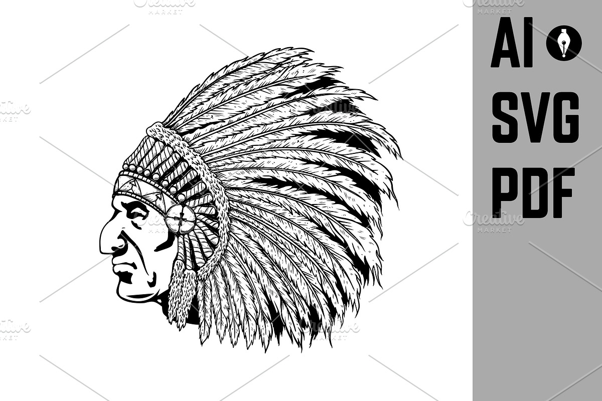 native american chief head, a Decorative Illustration by Vectorhight