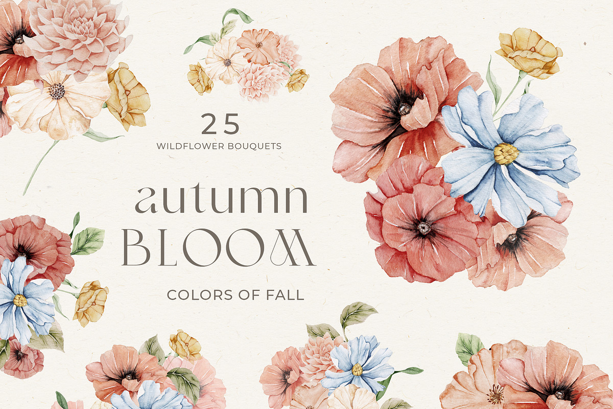 Autumn Watercolor Flowers & Poster