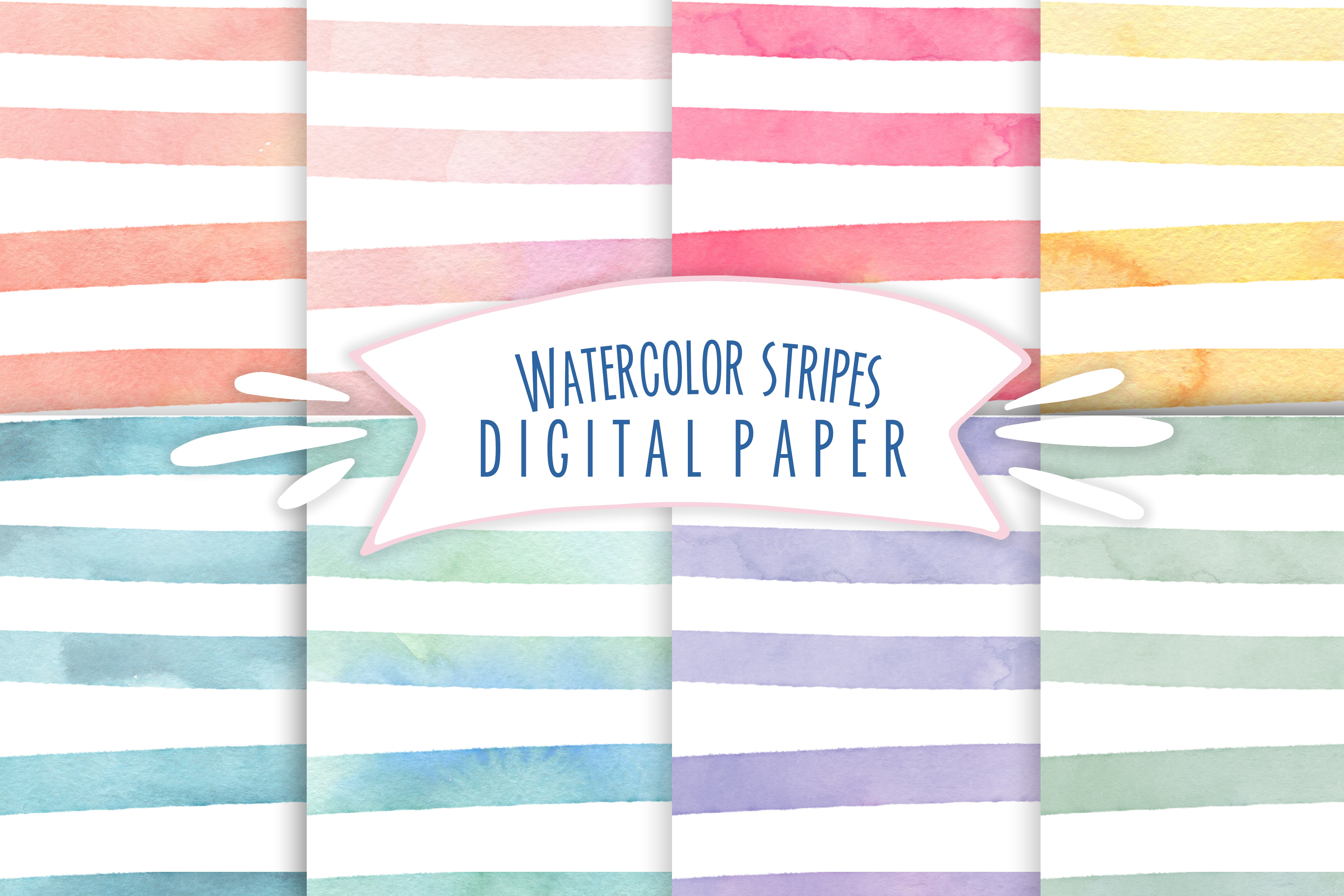 Watercolor stripes digital paper, a Pattern Graphic by Katie Lisker ...