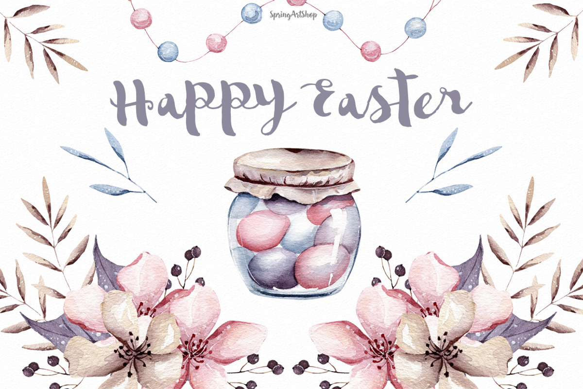 Happy Easter watercolor clipart, an Illustration by SparklePixieStudio