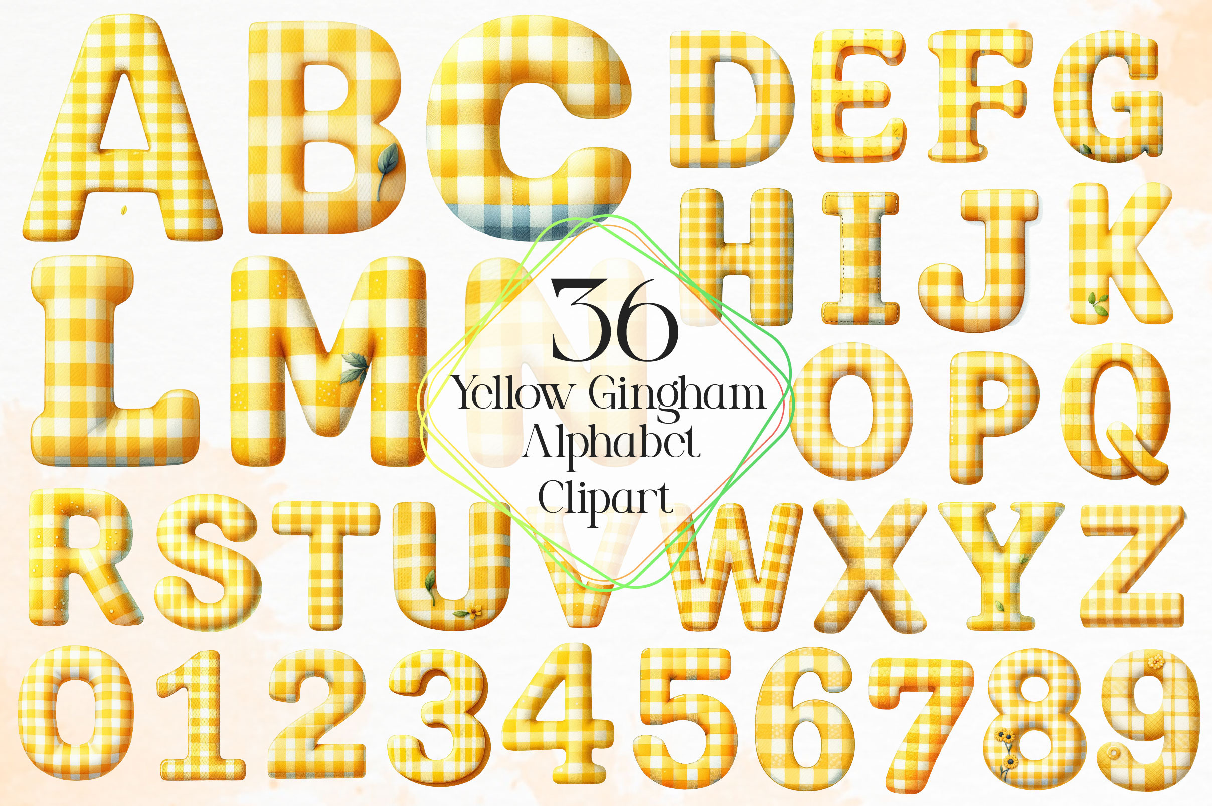 Yellow Gingham Alphabet Sublimation, a Work Illustration by LiustoreCraft