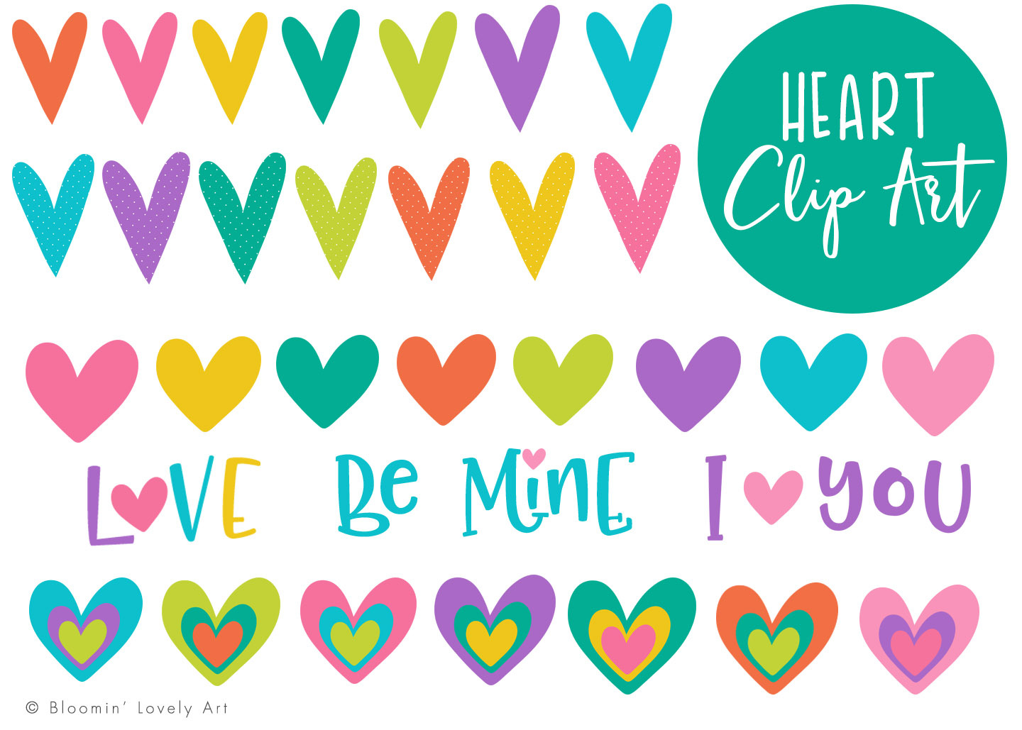 Colorful Heart Clip Art Set, an Object Graphic by Sweet Little Muse