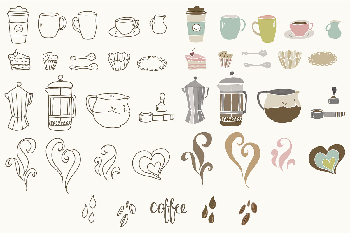 Coffee Clipart Doodles + Vectors!, a Graphic by The Pen and Brush