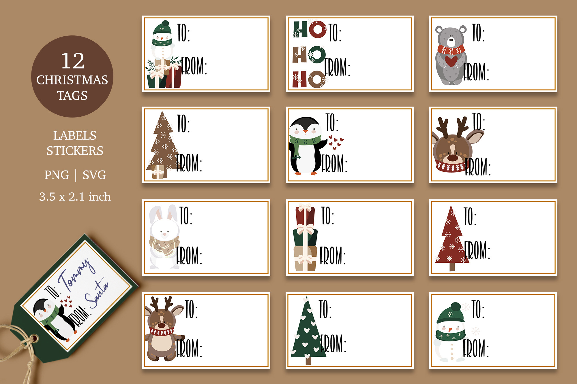 Printable Christmas Gift Tag Sticker, an Illustration by DysenkaArt