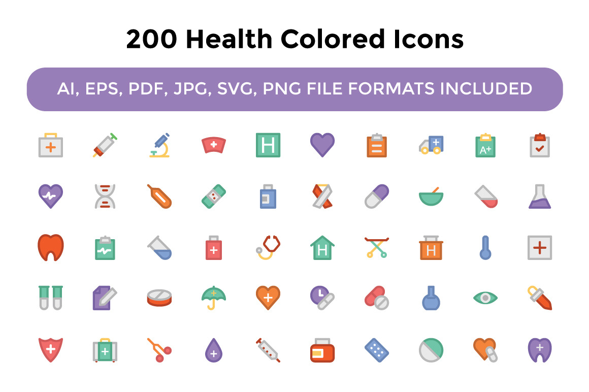 200 Health Colored Icons, an Icon by Vectors Market