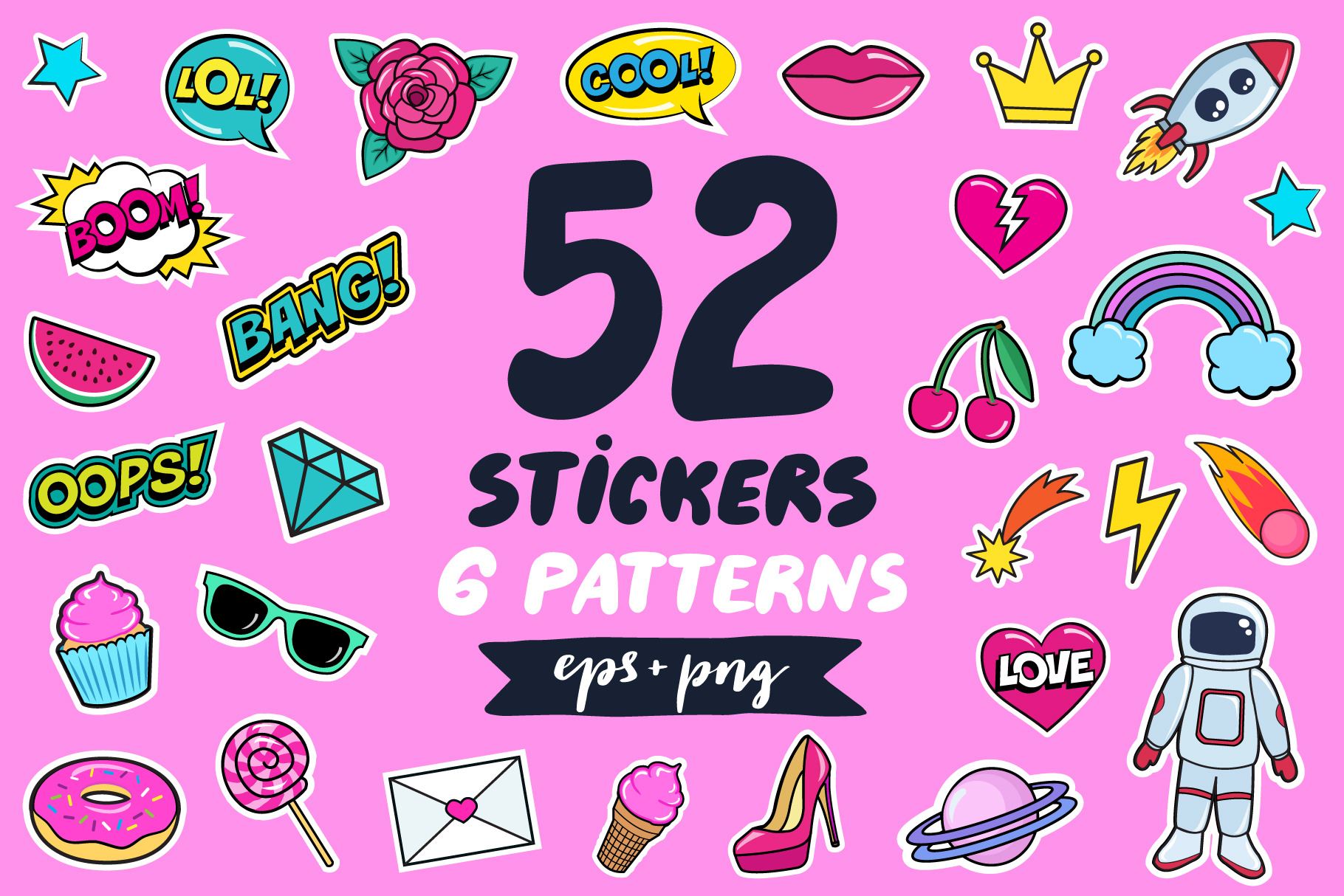 Cute Stickers and Patterns Set, an Object Illustration by mejorana