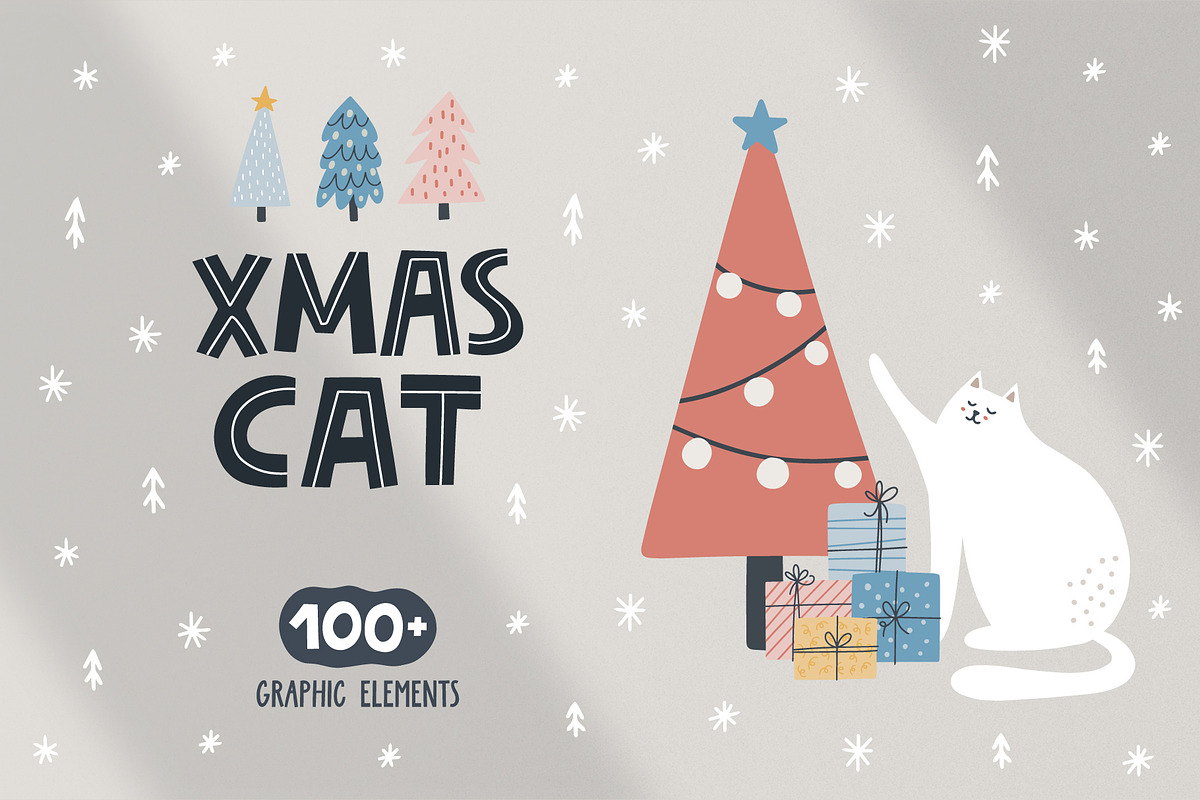 Christmas Cats Clipart & Lettering