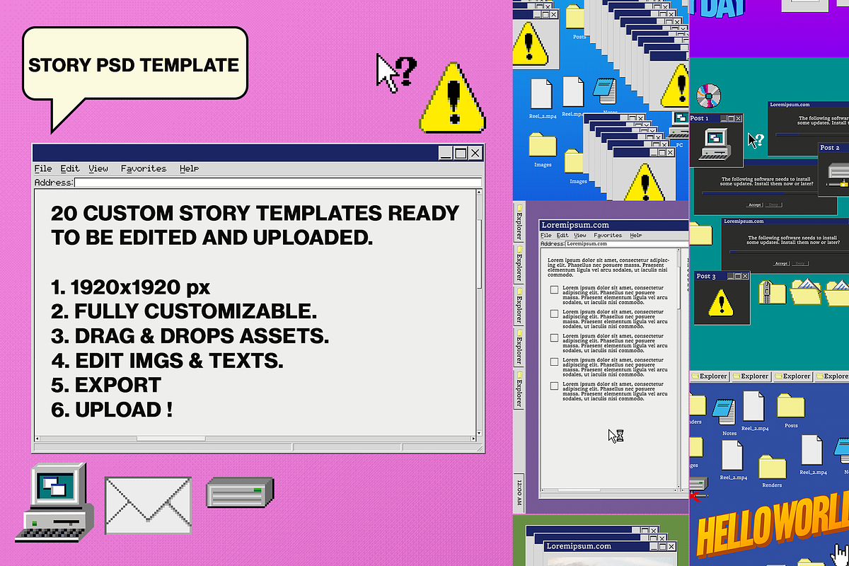 RETRO UI KIT Elements + Templates, a Social Media Template by Headquarters