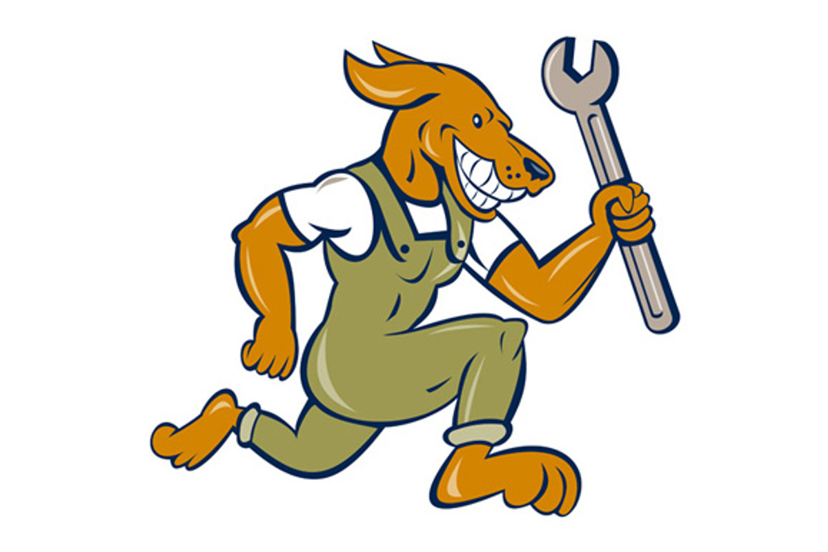 Dog Mechanic Running With Spanner Is, an Animal Illustration by ...