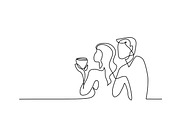 Young couple drinking tea. One line, a Food Illustration by Valenty