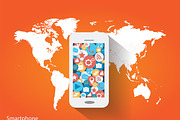 Smartphone with world map, an Icon by TeaGraphicDesign