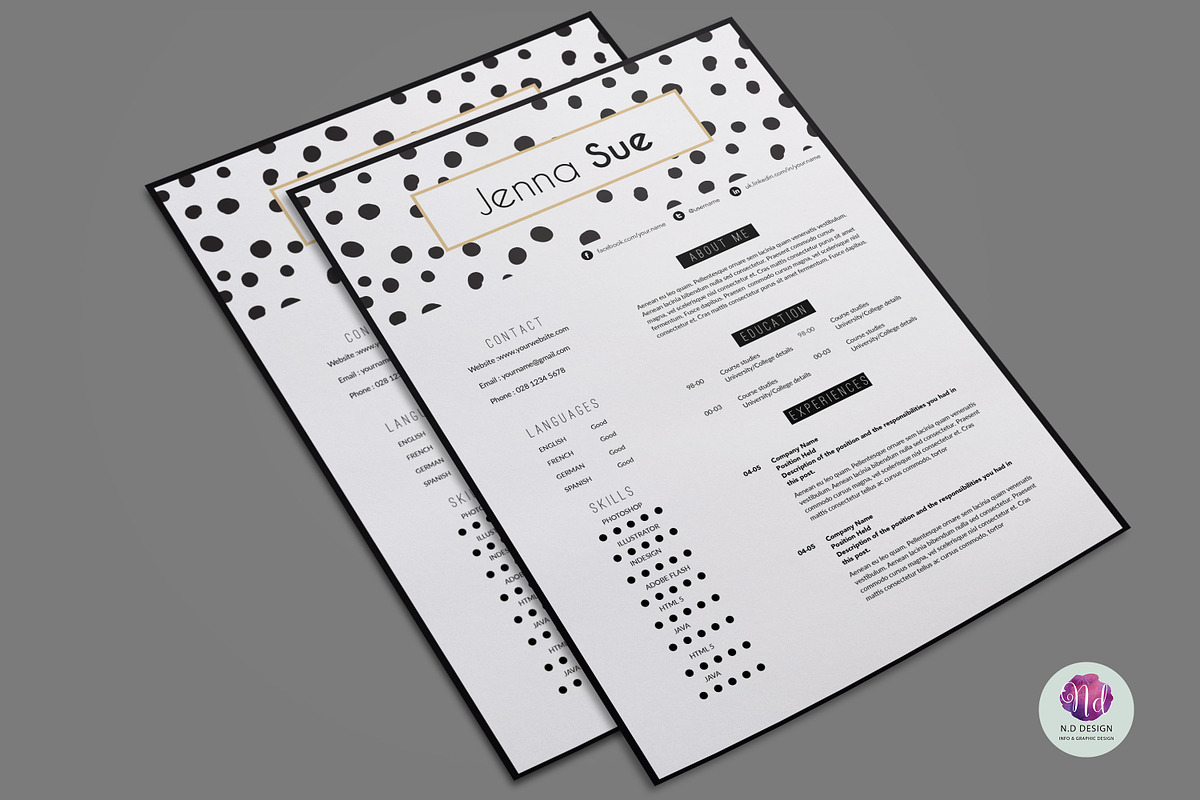 Creative 2 page CV template, a Resume Template by Chic templates