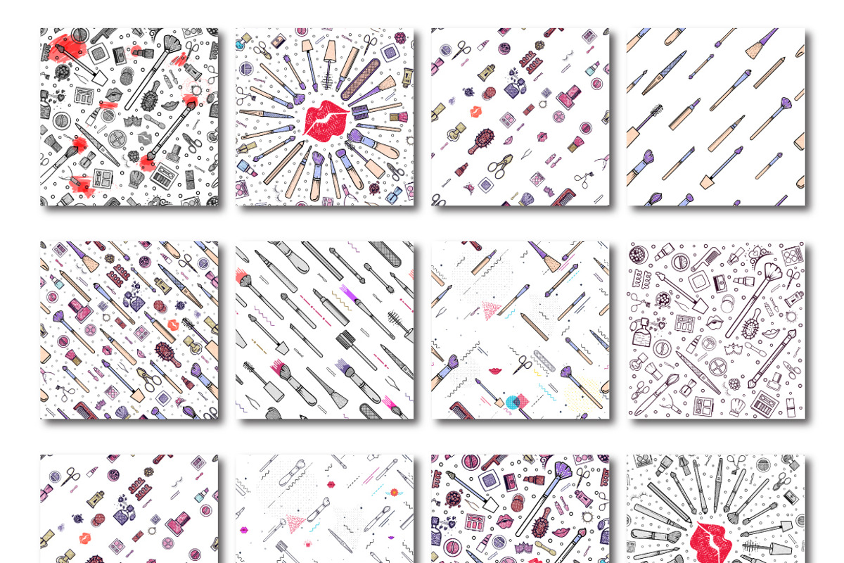 Makeup 12 seamless patterns, a Pattern Graphic by zao4nik | Creative Market