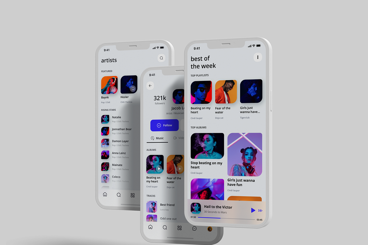 Music app UI Kit ( Figma), an UI Kit Template by Julia Shagofferova
