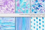 6 Watercolor Textures Blue Purple, a Texture Graphic by AzmariDigitals