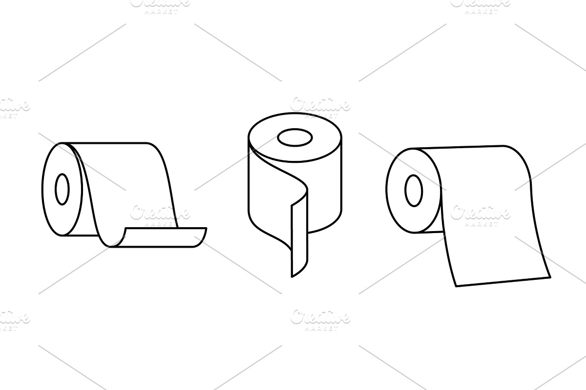 Paper rolls outline symbols. Toilet, an Object Illustration by GraphiShop