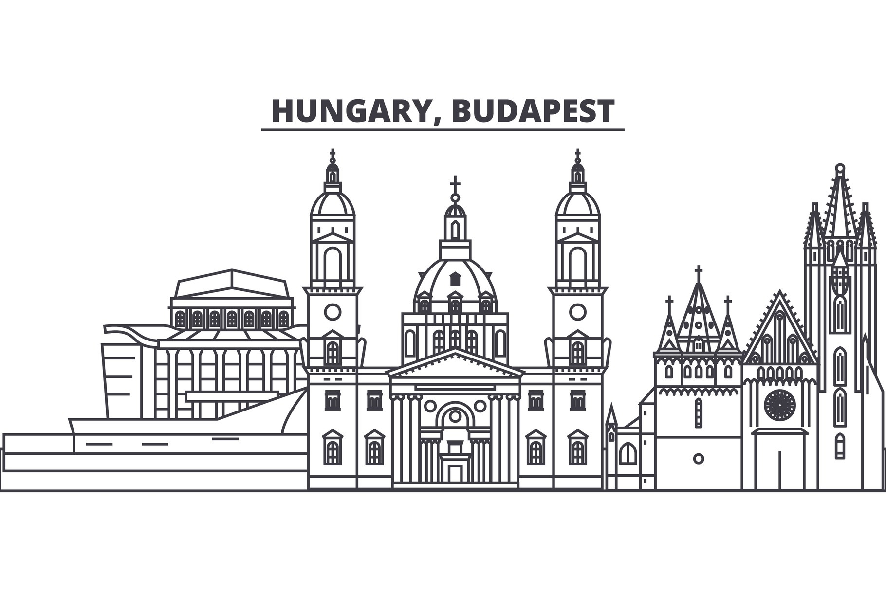 Hungary, Budapest line skyline vector illustration. Hungary, Budapest ...